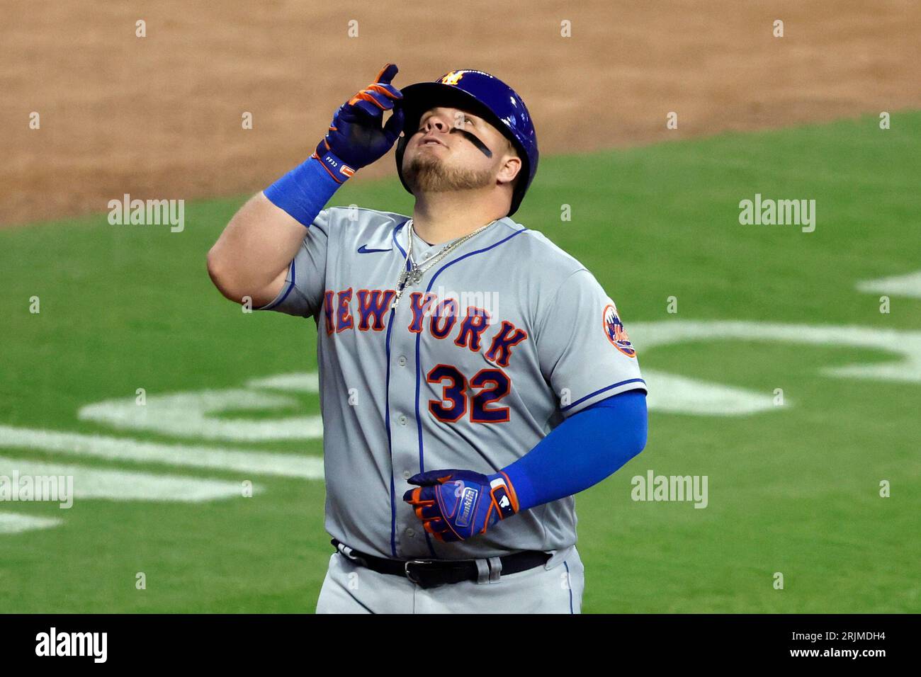 New York Mets' Daniel Vogelbach reacts after hitting a two run homer ...
