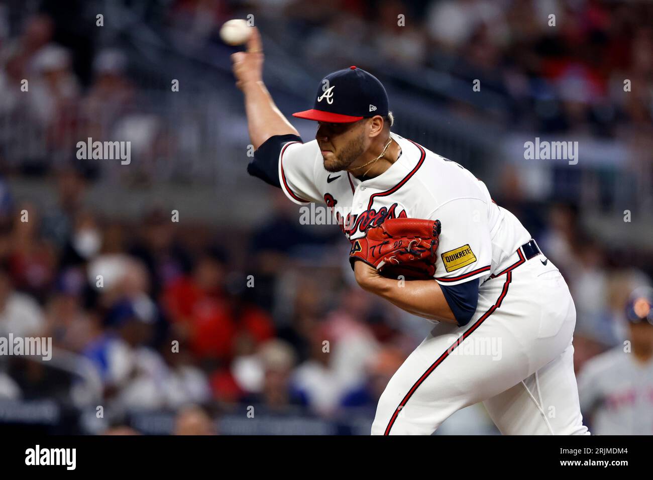 Atlanta Braves relief pitcher Joe Jimenez pitches during the seventh ...