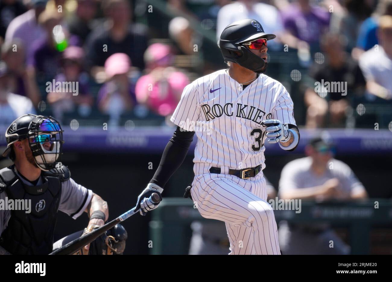 Colorado Rockies second baseman Harold Castro (30) in the fourth inning ...
