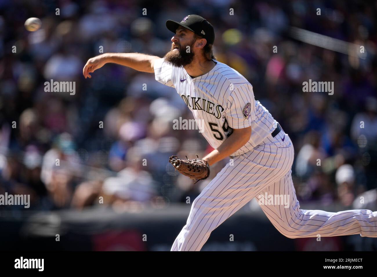 Colorado Rockies relief pitcher Jake Bird (59) in the seventh inning of ...