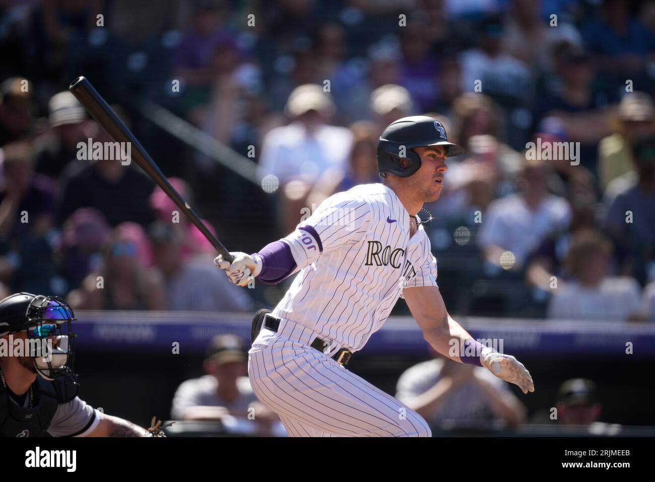 Colorado Rockies right fielder Nolan Jones (22) in the seventh inning ...