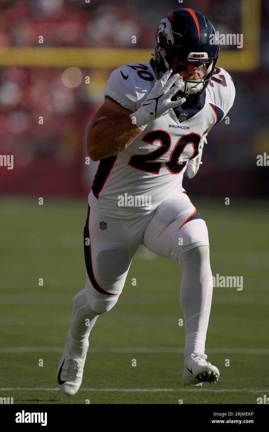 Denver Broncos fullback Michael Burton (20) warms up during an NFL ...