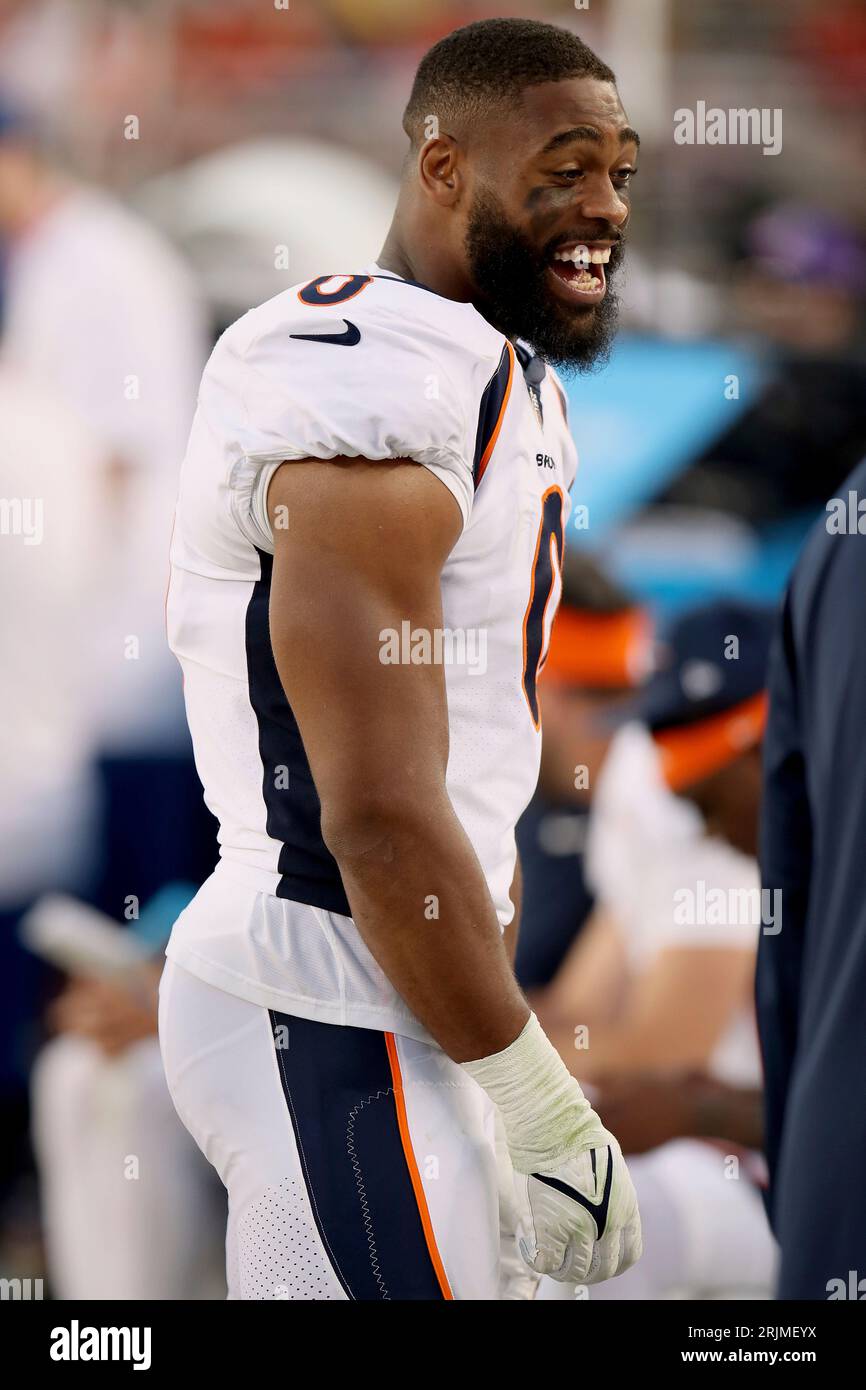 Denver Broncos linebacker Jonathon Cooper (0) reacts on the sideline ...