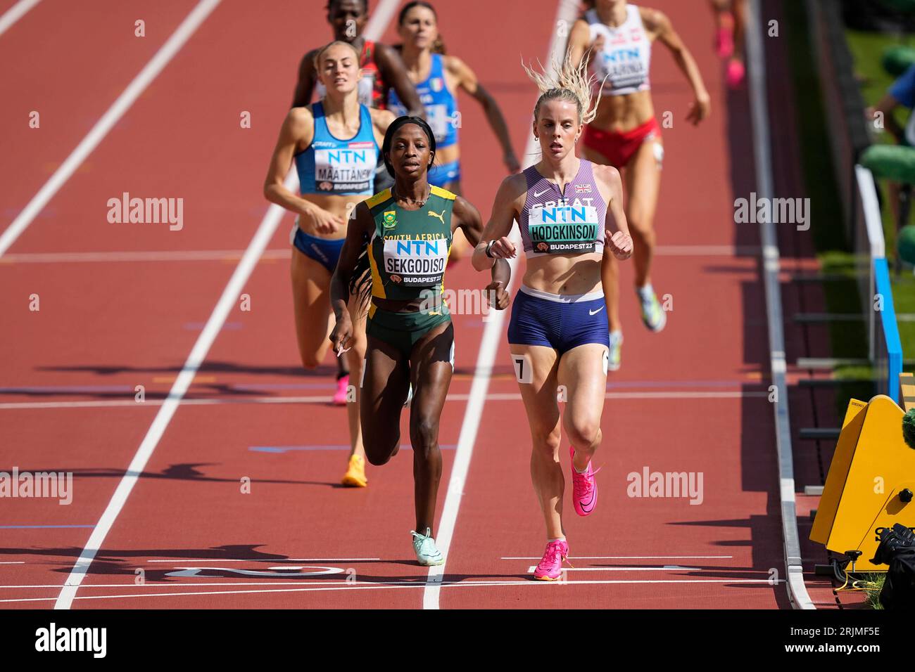 Keely Hodgkinson, of Great Britain, crosses the finish line during ...