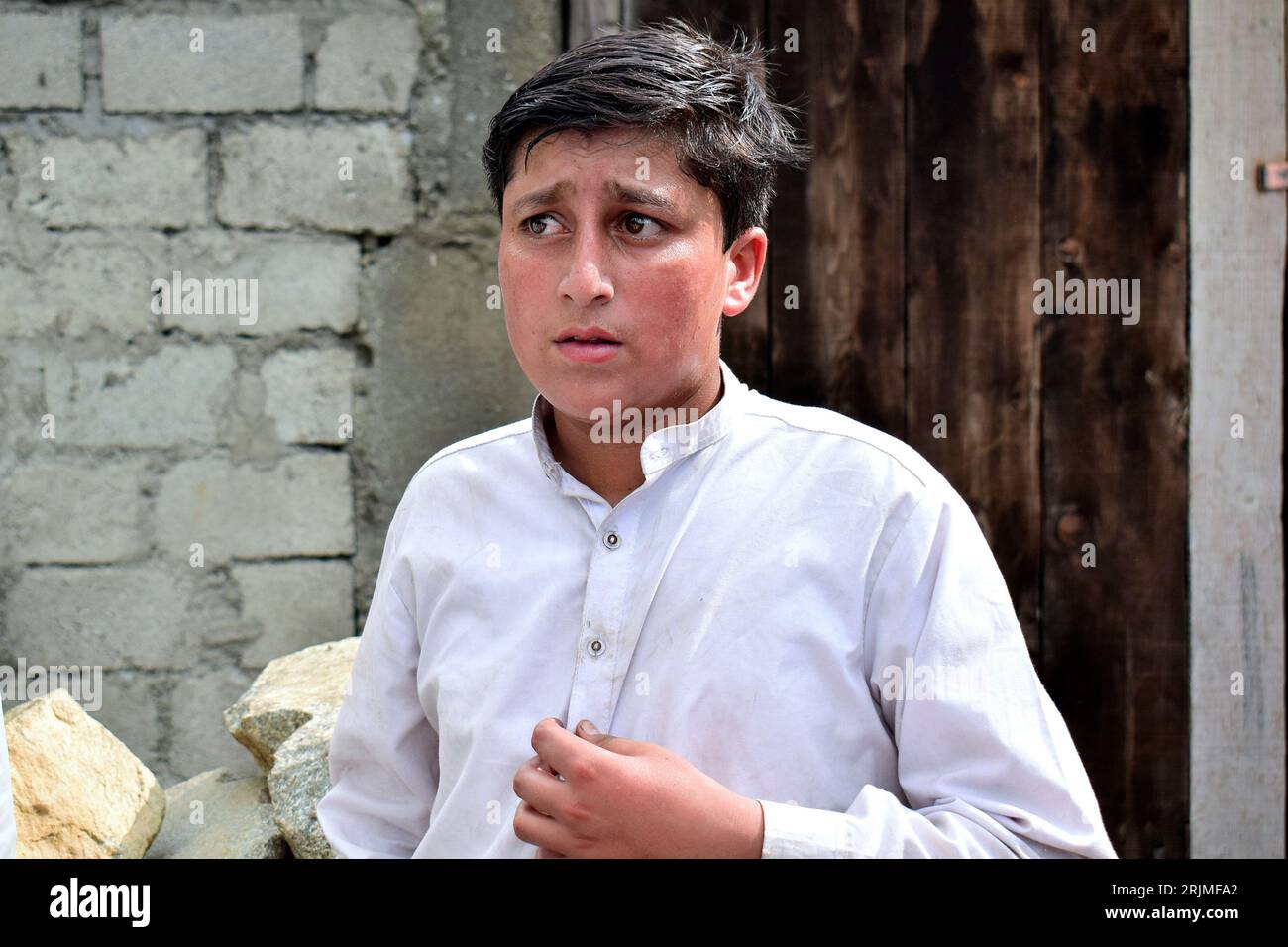 Rizwan Ullah, a survivor of cable car incident, talks to members of media, near the incident ...