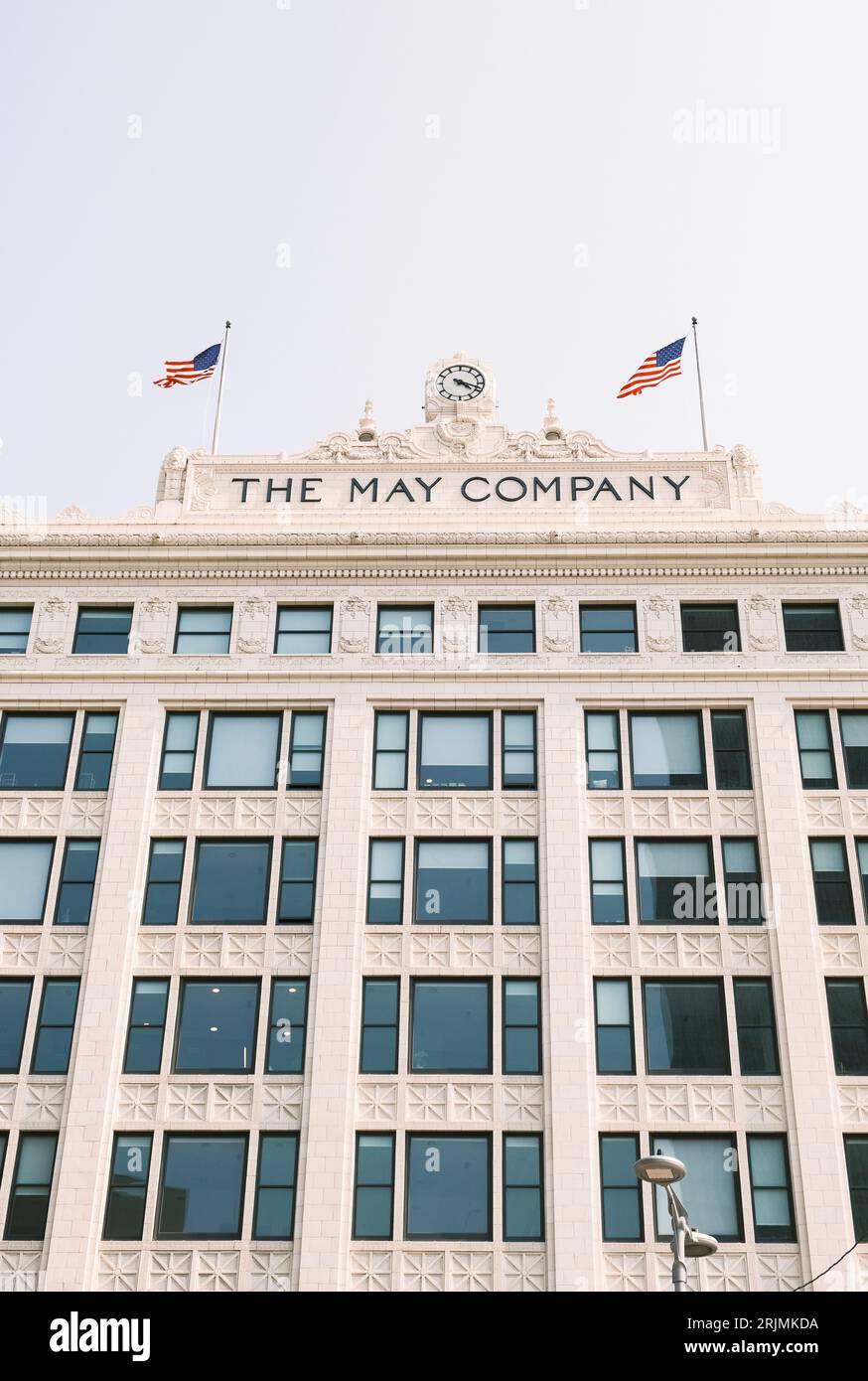 A picture of the May Company building, prominently featuring two ...