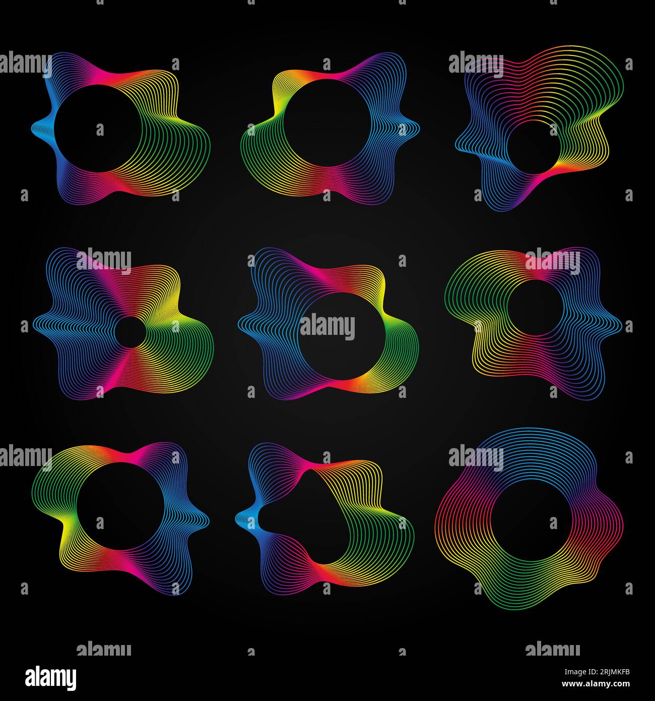 Voice music waves equalizer set, Abstract wavy rainbow radio wave icons ...