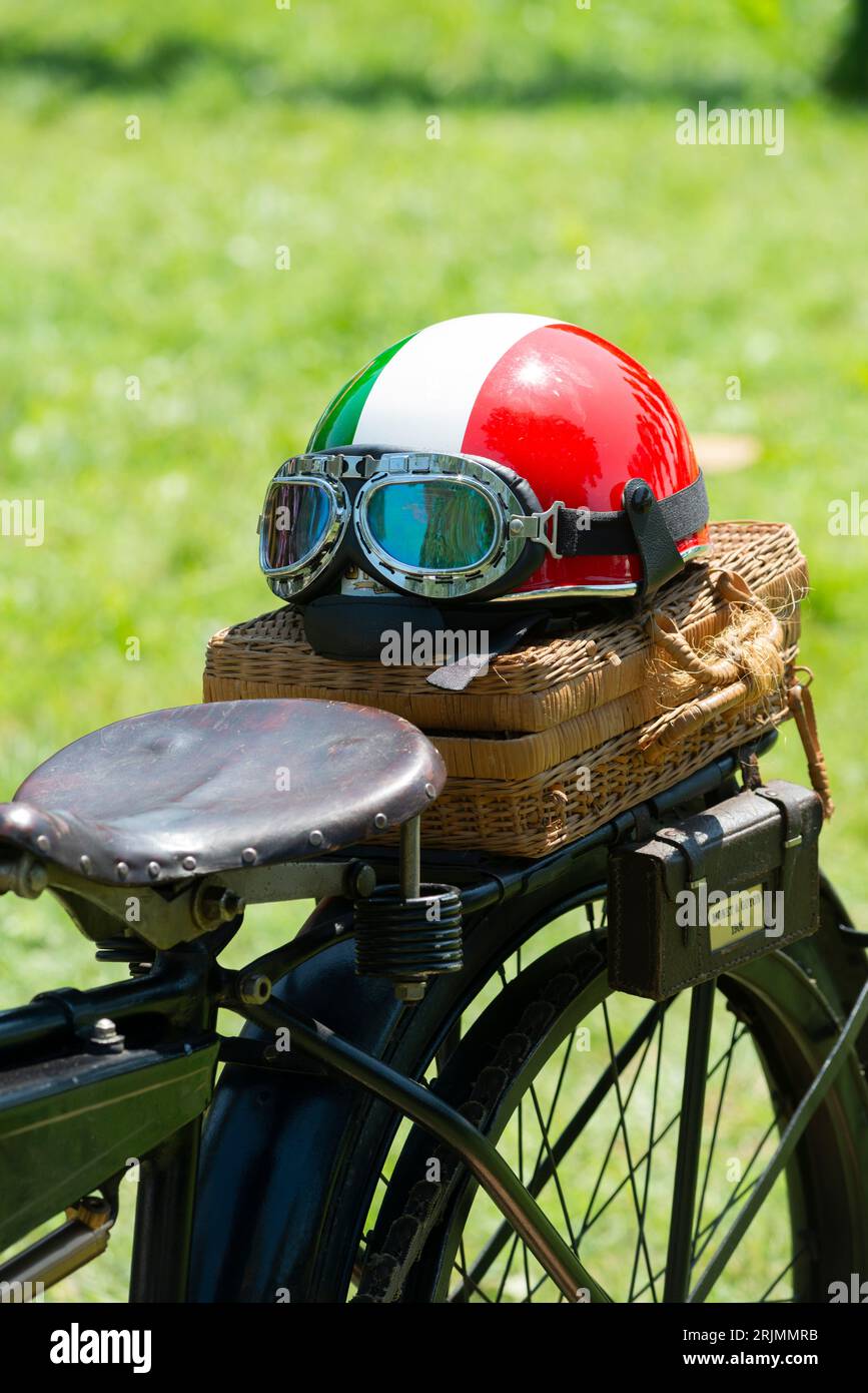 Italy, Lombardy, Meeting of Vintage Motorcycle, Helmet with the Italian ...