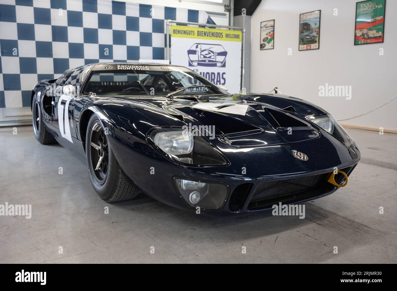 Front view of an original dark blue classic Ford GT40, it is from the ...