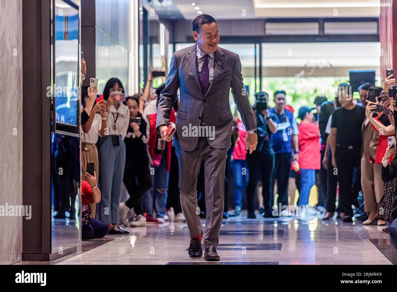Bangkok, Thailand. 23rd Aug, 2023. Srettha Thavisin, a candidate for prime minister of the Phue ...