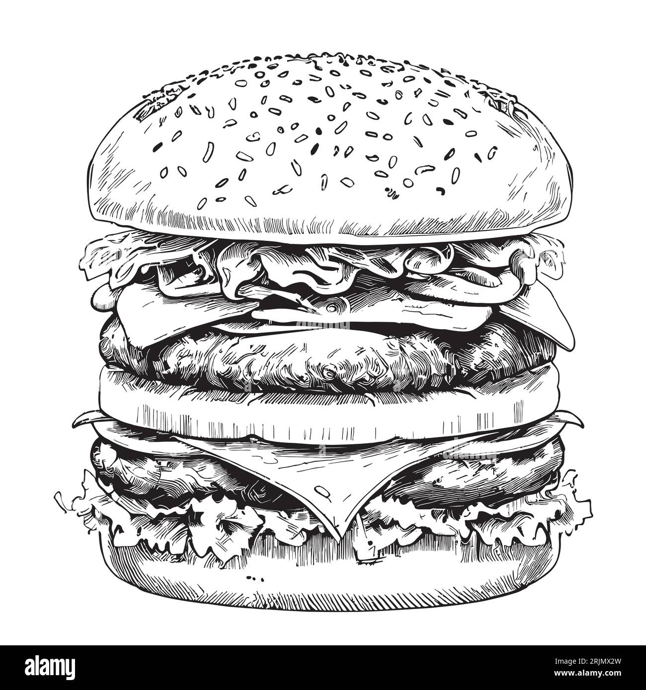 Huge burger sketch hand drawn sketch illustration Fast food Stock ...