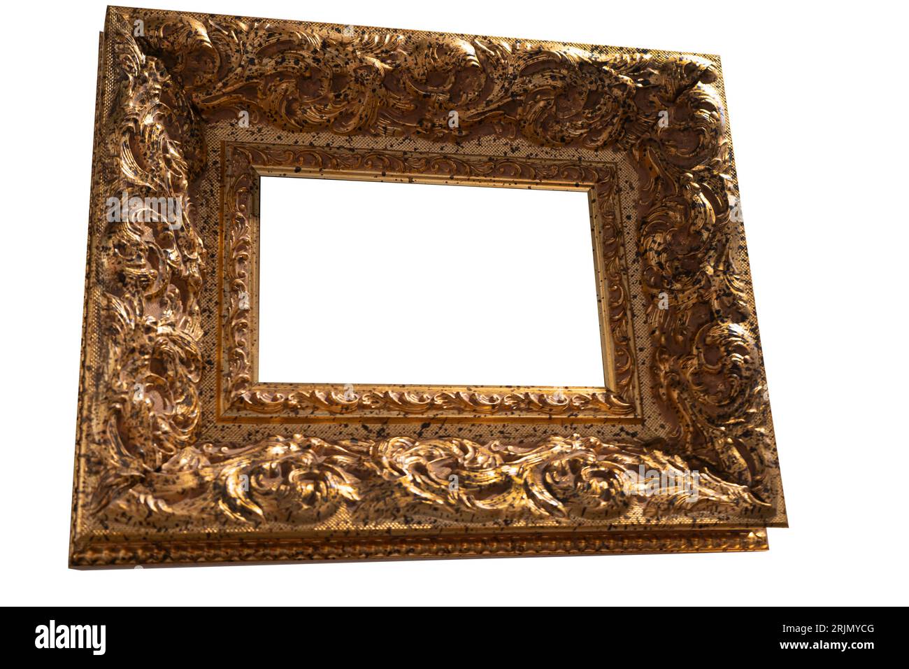 Empty gold frame for a picture or photo. Isolate with place for text ...