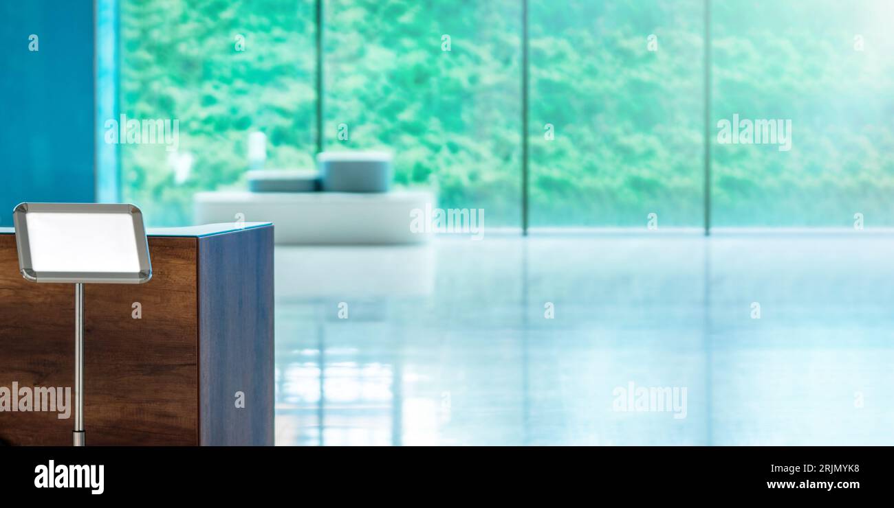 Hotel or office building lobby blur background banquet hall interior ...