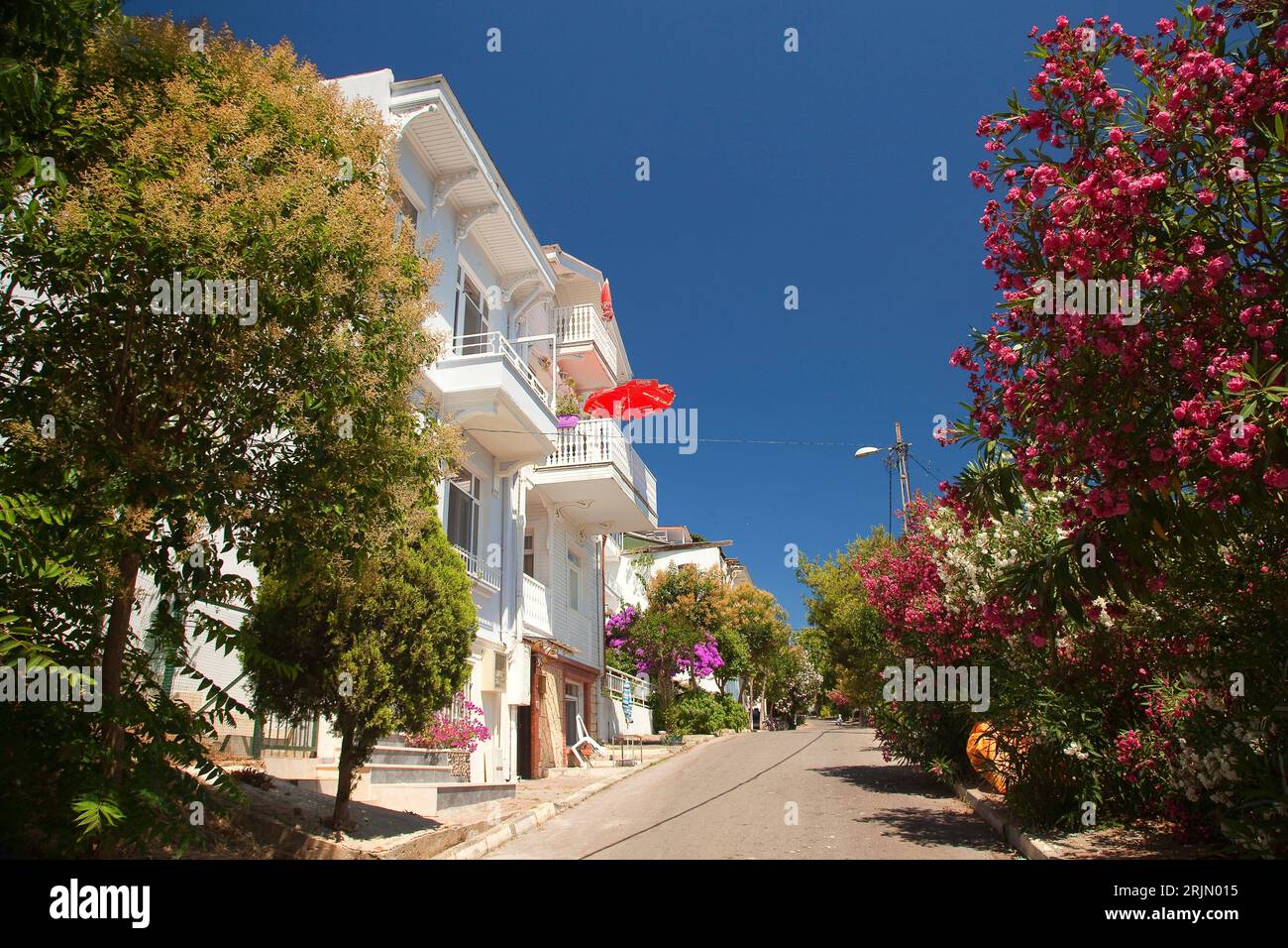 View of traditional wooden houses in Kinaliada island, Princes' Islands ...
