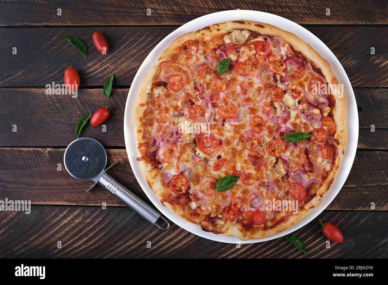 Top view pizza slice chicken hi-res stock photography and images - Alamy