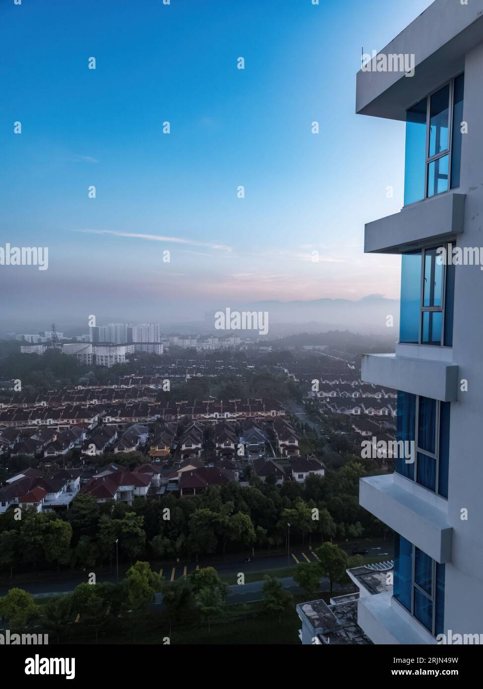 A stunning view of an urban cityscape from a high-rise building in ...