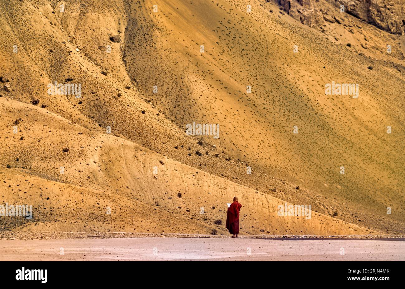 Monk under the mountain, Lingshed, Zanskar, Ladakh, India Stock Photo ...