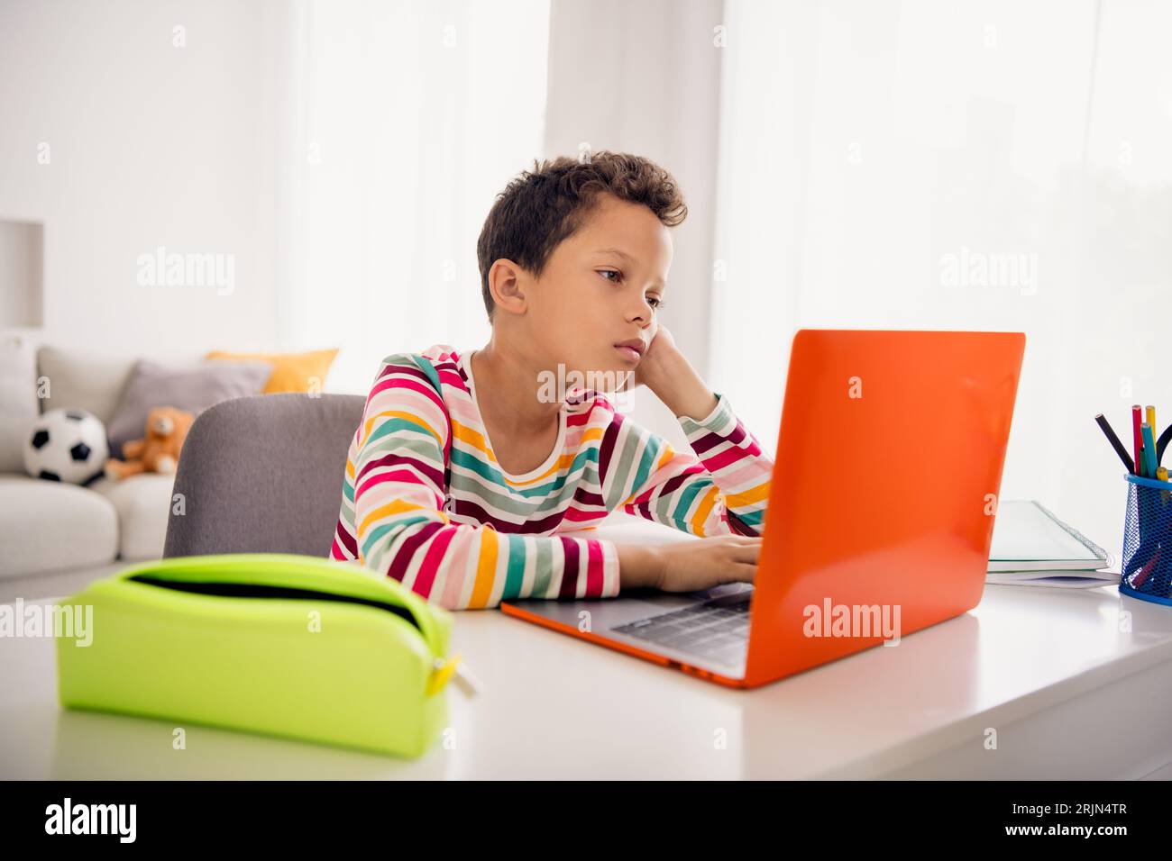 Photo illustration of small bored hand cheek tired schoolboy bored kid ...