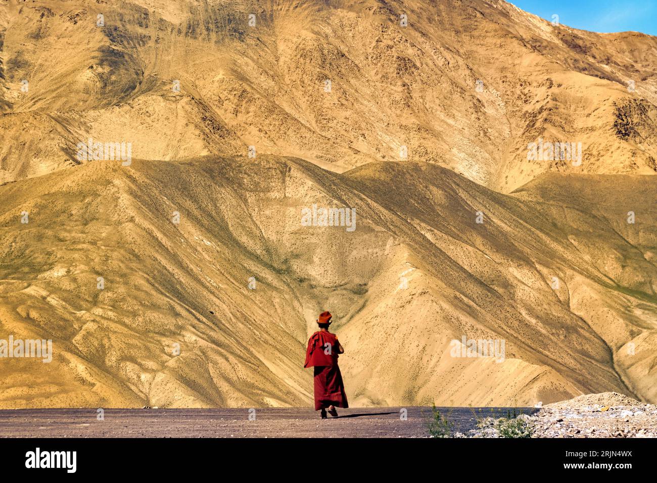 Monk under the mountain, Lingshed, Zanskar, Ladakh, India Stock Photo ...