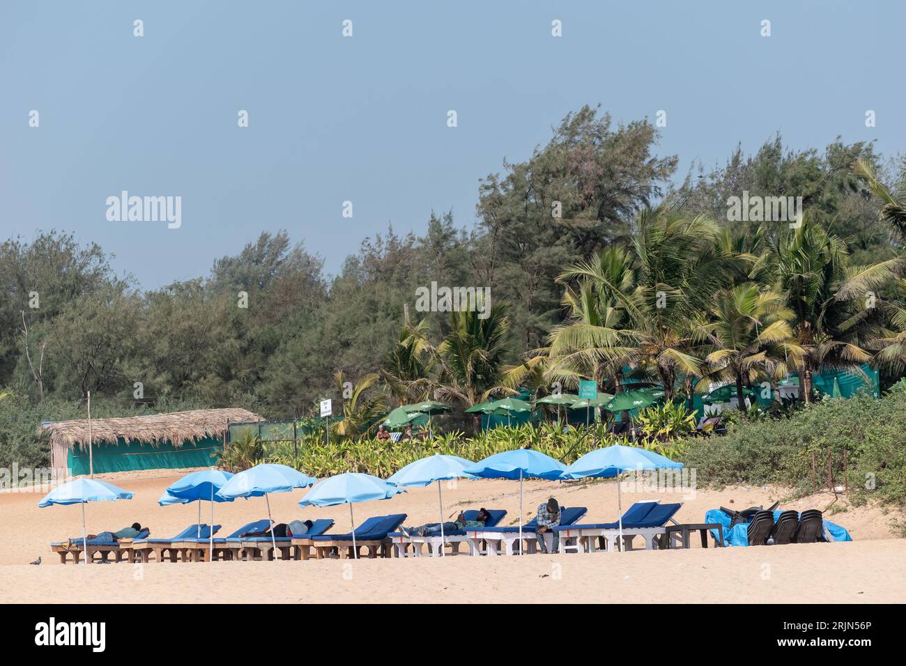 Calangute, Goa, India - January 2023: A beach shack with chairs and ...