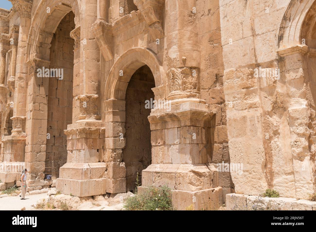 Detail of the Arch of Hadrian in the ancient Greco-Roman city of Gerasa ...