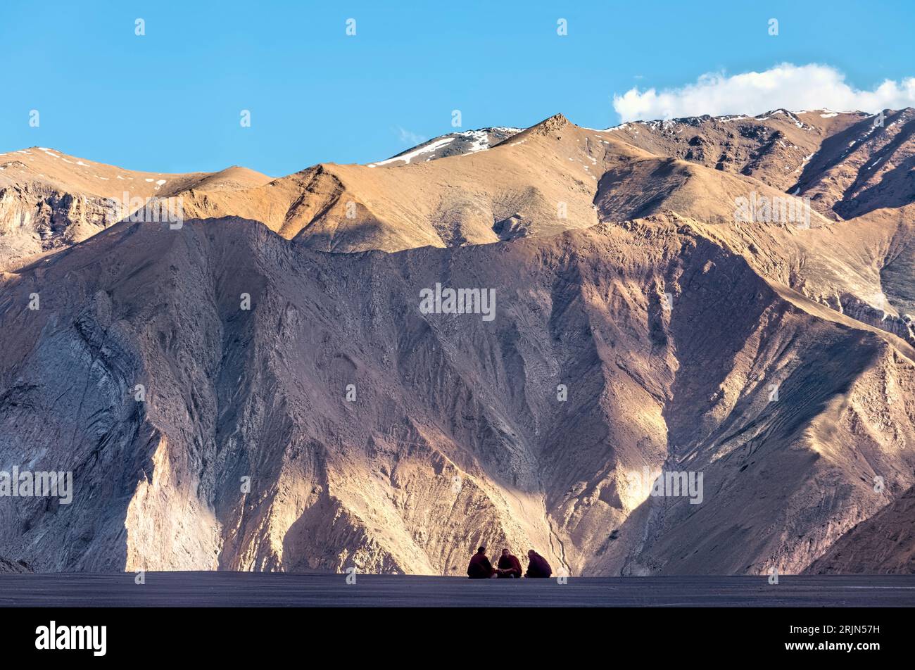 Monks under the mountain, Lingshed, Zanskar, Ladakh, India Stock Photo ...