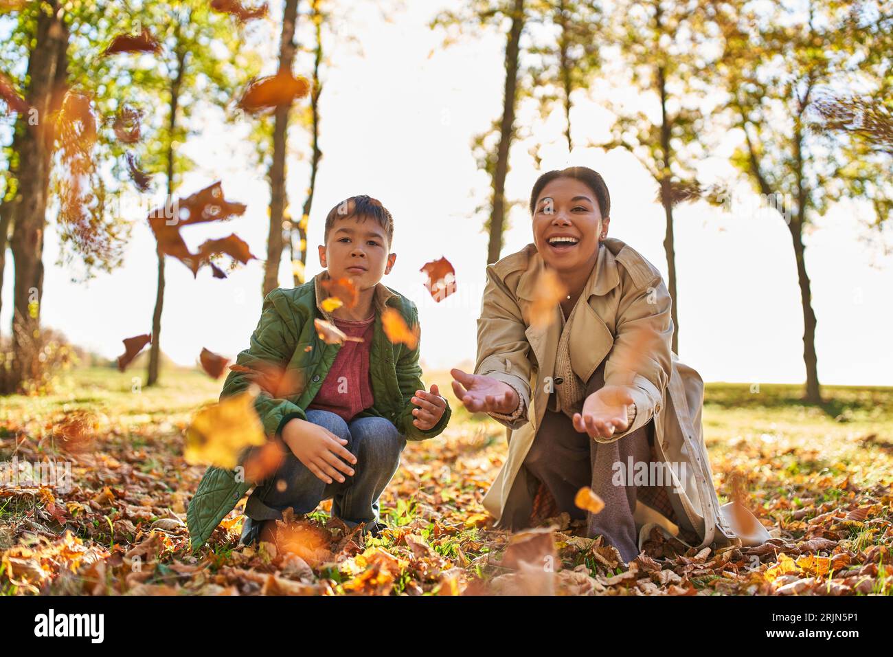 Family throwing leaves african american hi-res stock photography and images - Alamy
