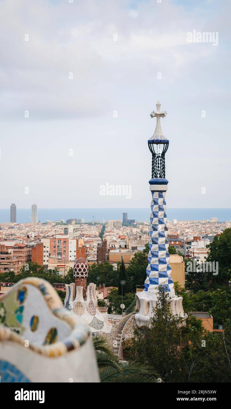 The iconic stone structures at Guell Park in Barcelona, Spain Stock ...
