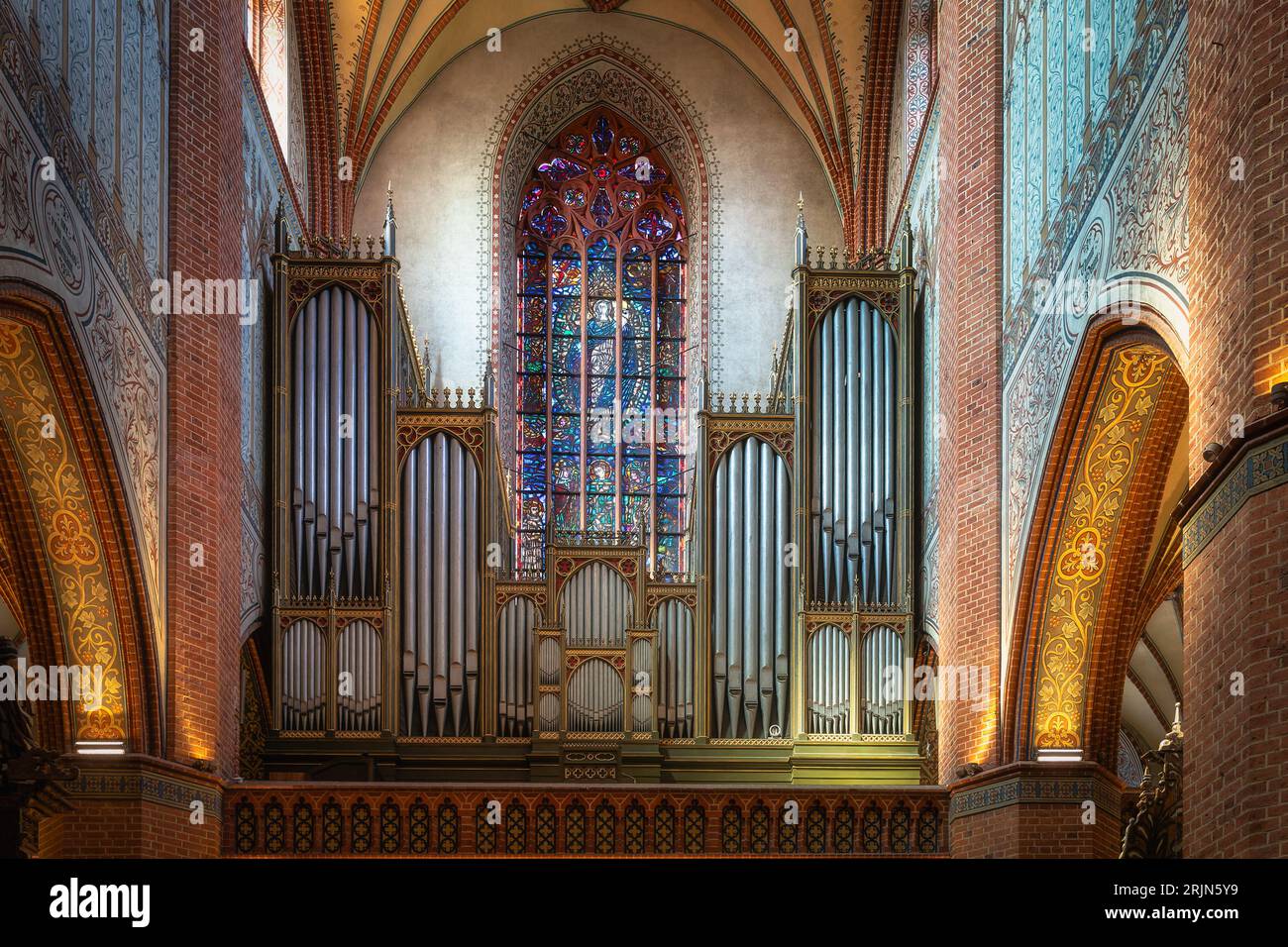 Closeup on the pipe organs in Church of the Assumption of the Blessed ...