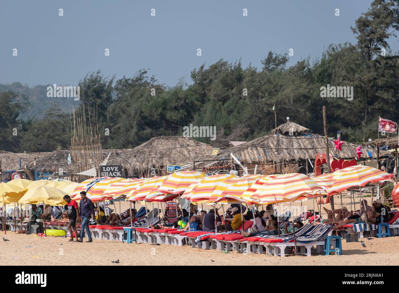 Calangute, Goa, India - January 2023: A crowded tourist beach shack at ...