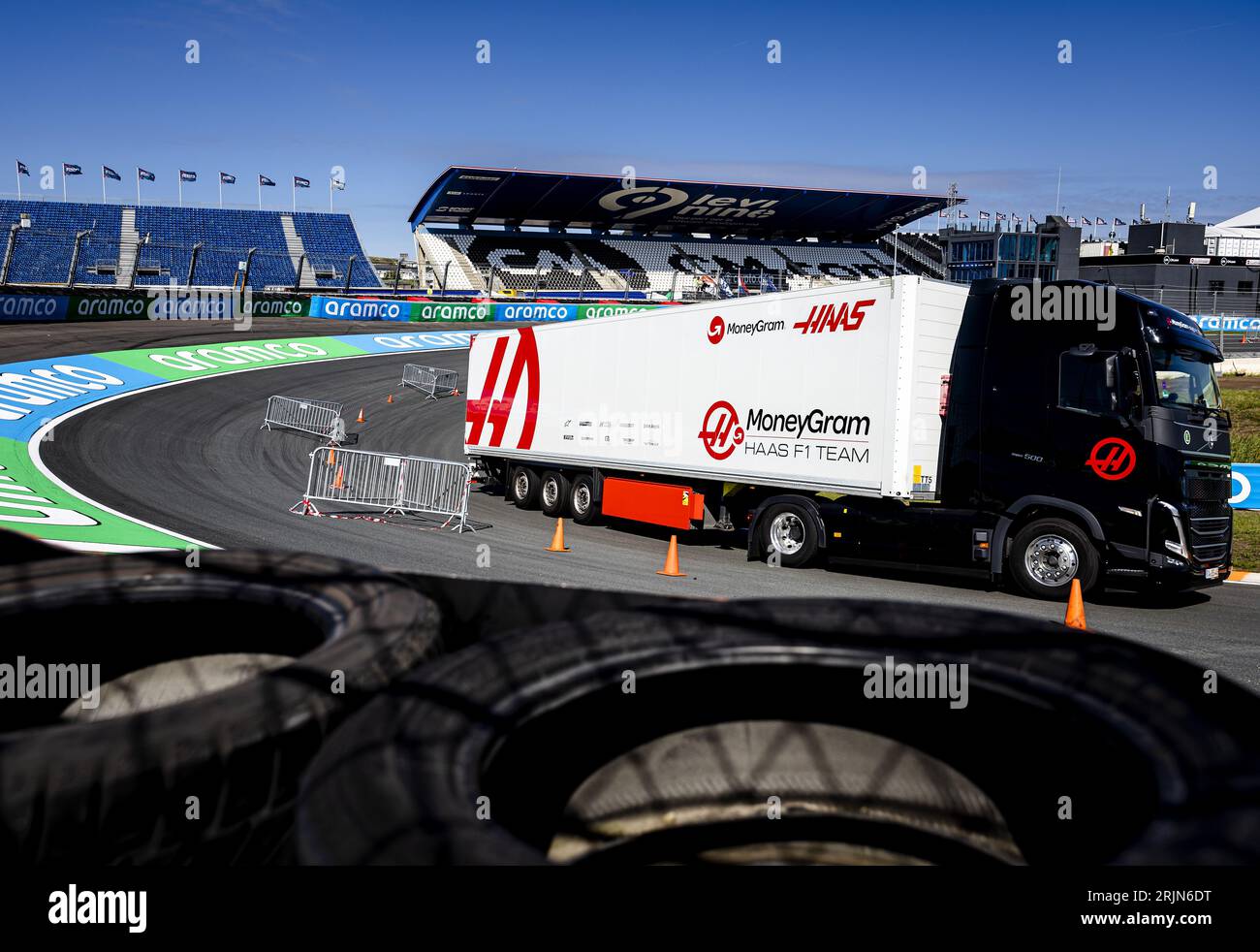 ZANDVOORT - A Haas F1 team truck in the Hugenholtzbocht on the ...