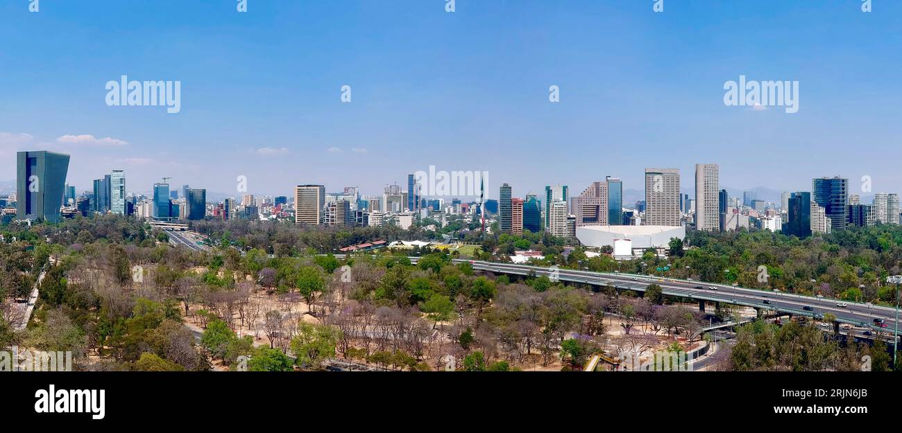 A scenic aerial view of a city skyline, with buildings and other urban ...