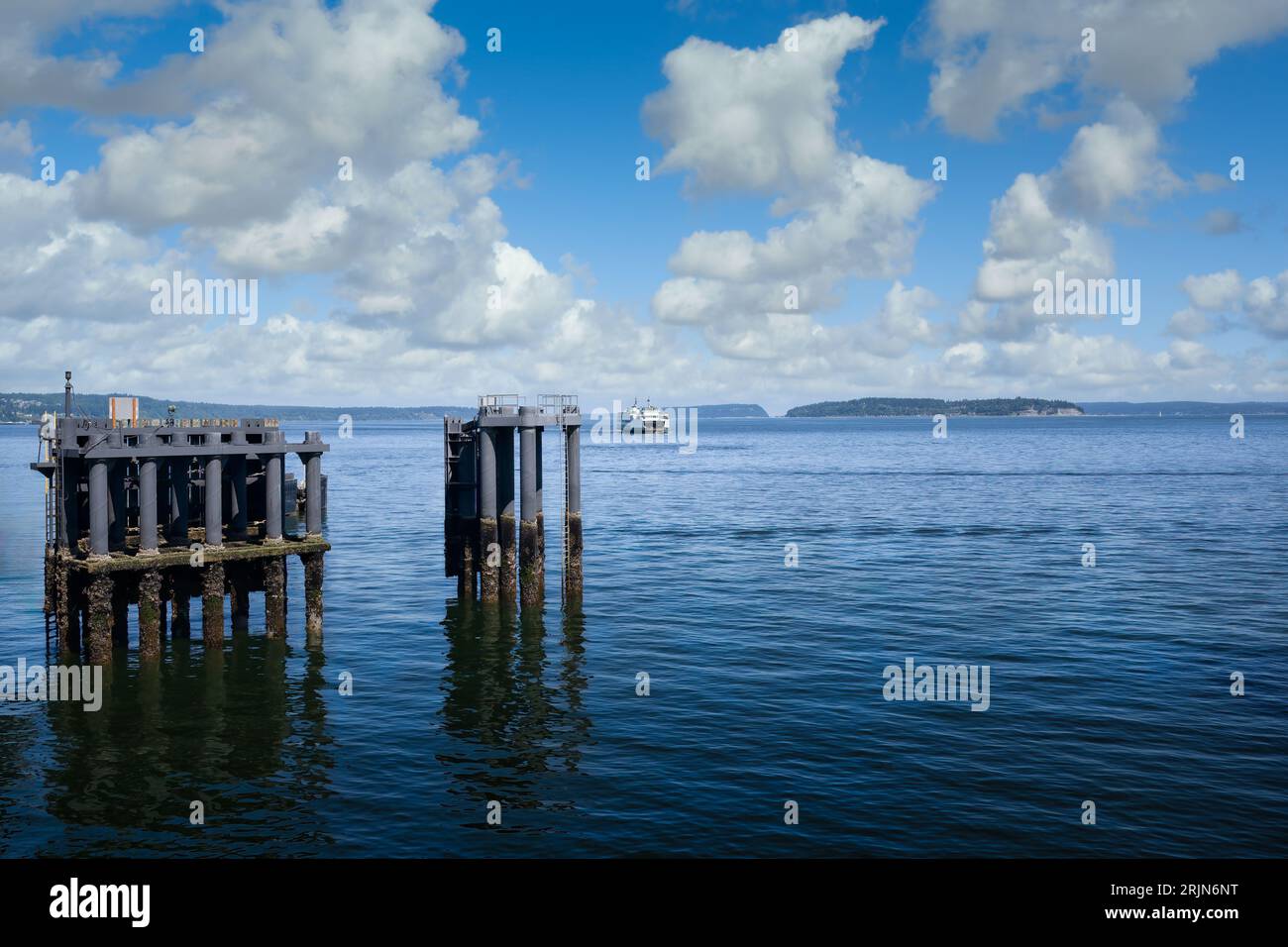 A landscape of Mukilito Ferry Dock on Puget Sound and Whidbey Island in ...