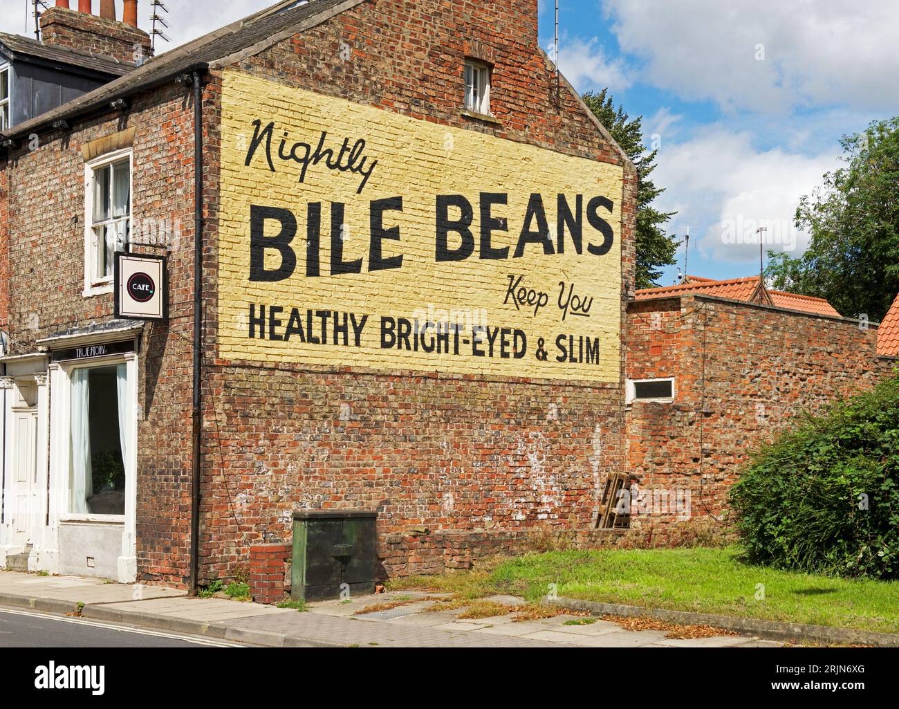 Old Bile Beans advertising mural on end of terraced house, York, North ...