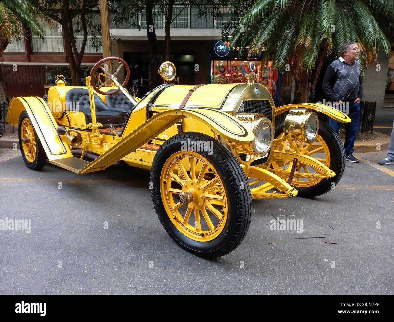 Old yellow 1910s Dodge Brothers speedster in the street. Recoleta ...