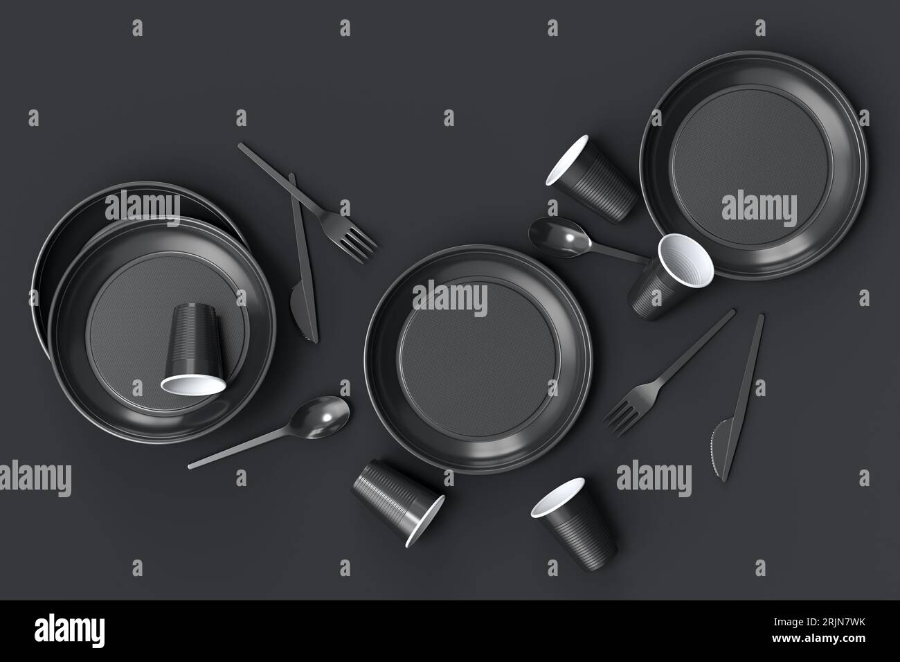 Set of disposable utensils like plate, folk, spoon,knife and cup on ...