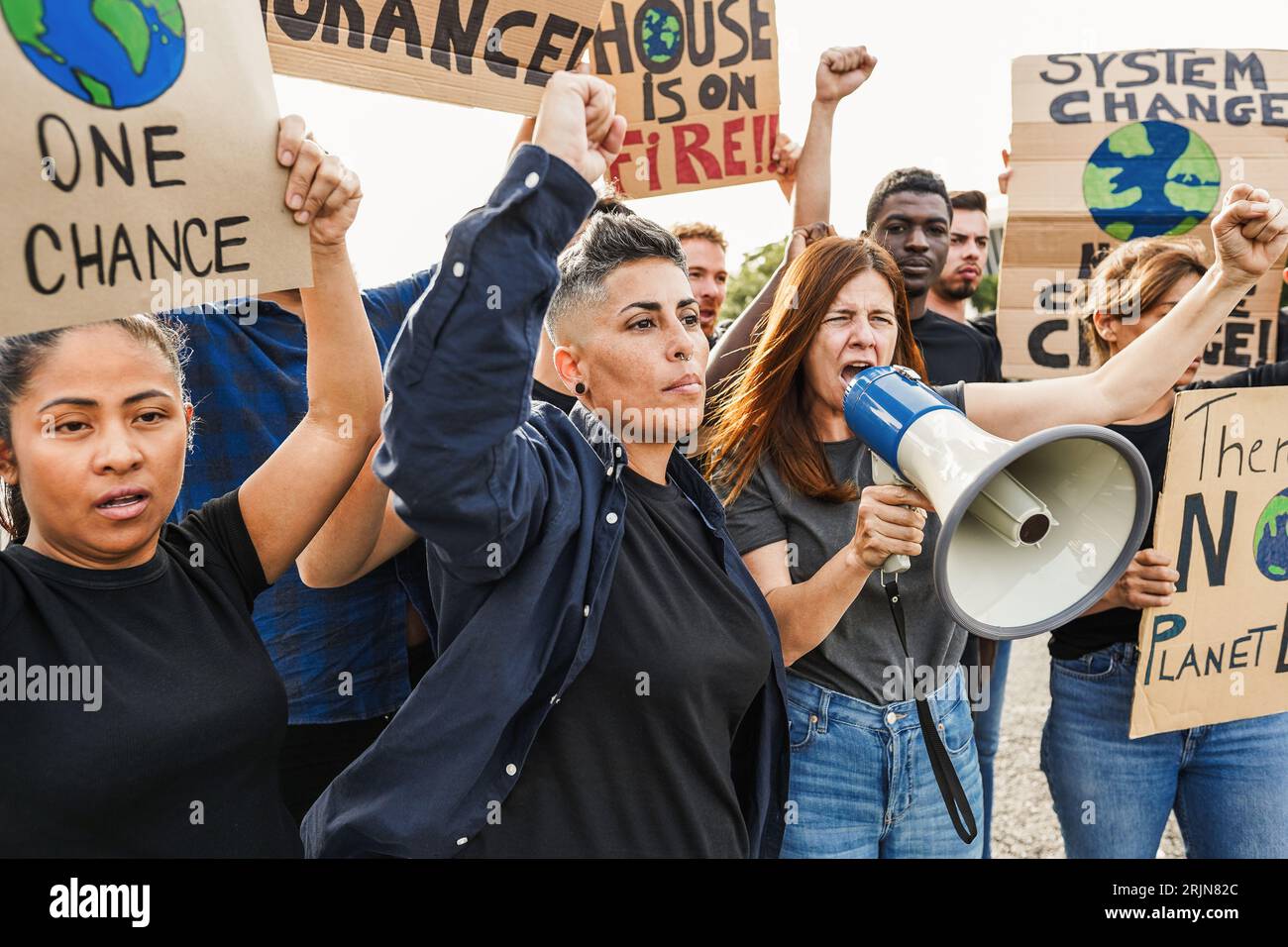 Multigenerational people protest against climate change - Crowd doing ...