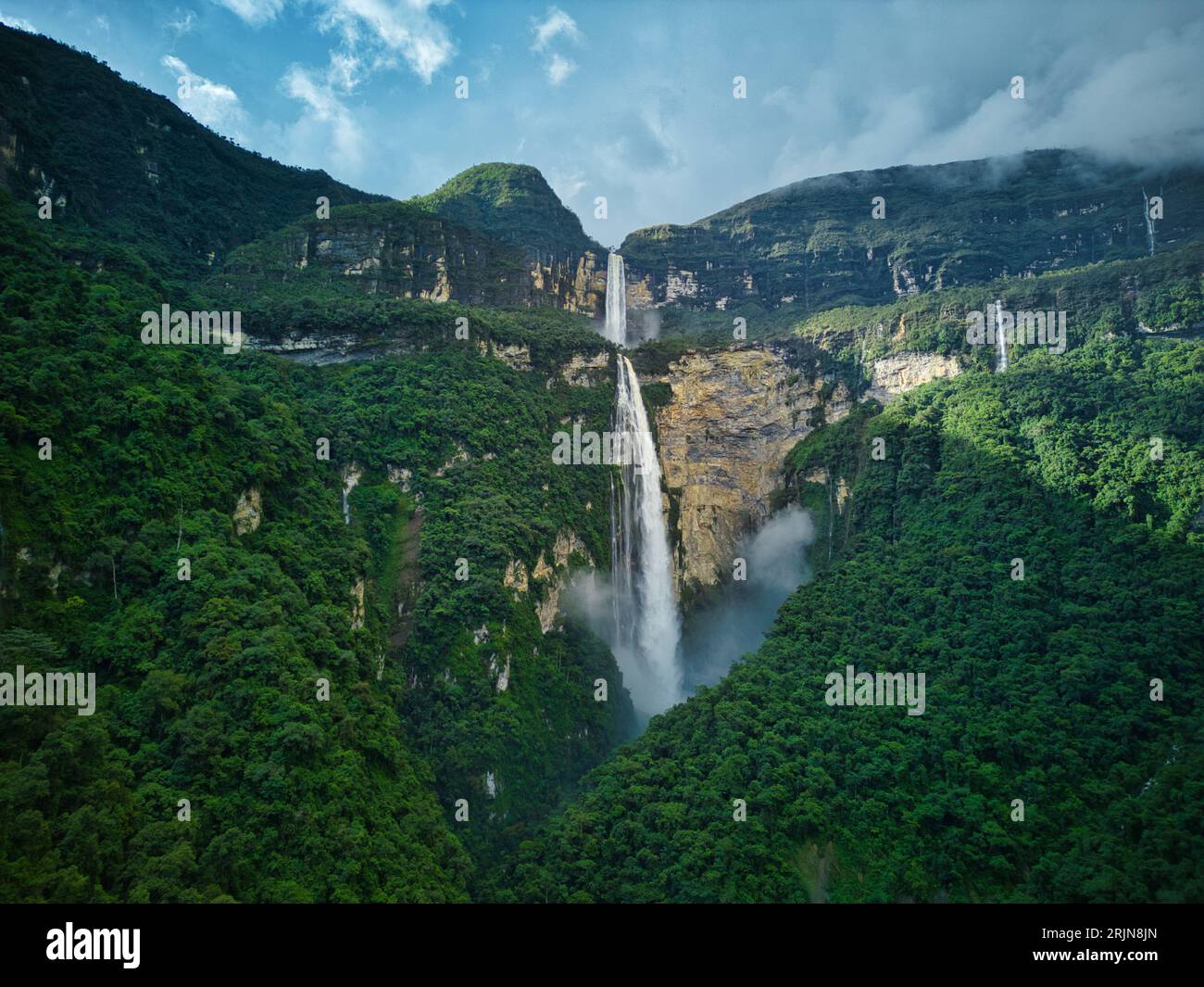 View from drone on Gocta Falls 771m, one of tallest waterfalls in the ...