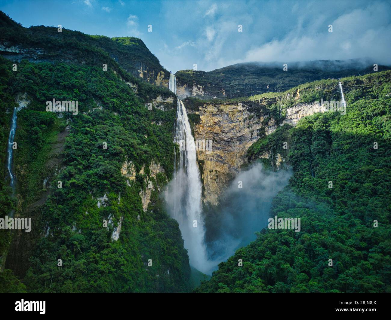 View from drone on Gocta Falls 771m, one of tallest waterfalls in the ...