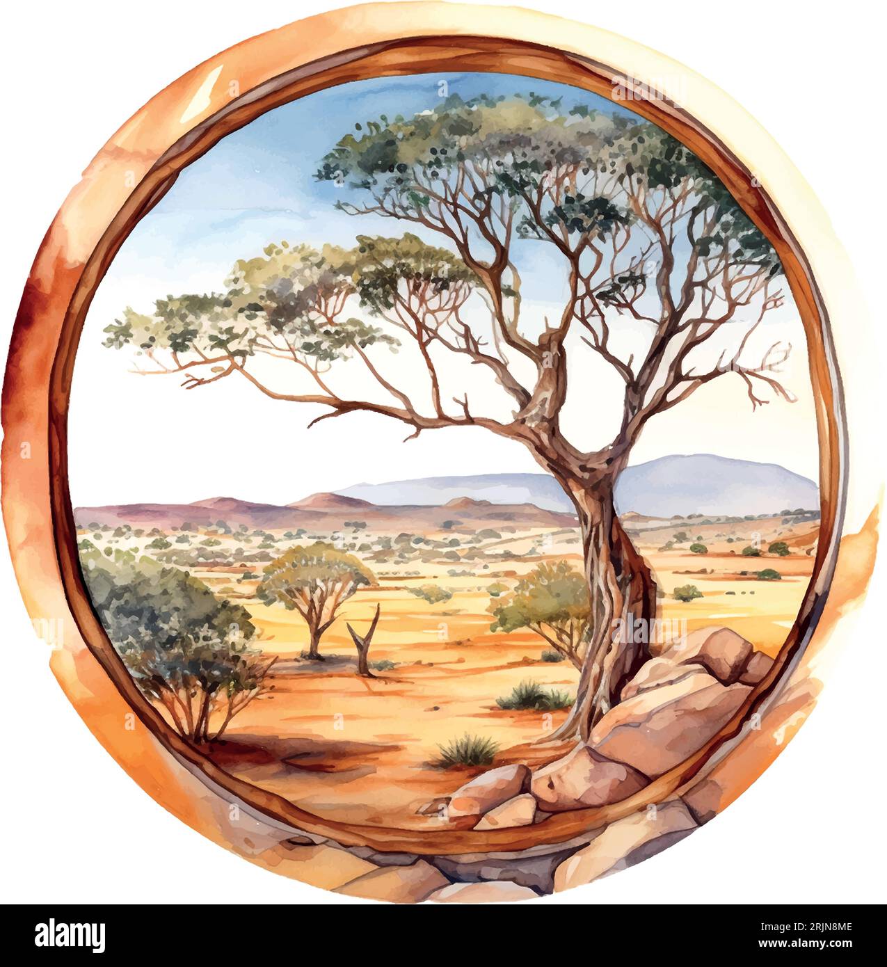 View window Africa watercolor on white background Stock Vector Image ...