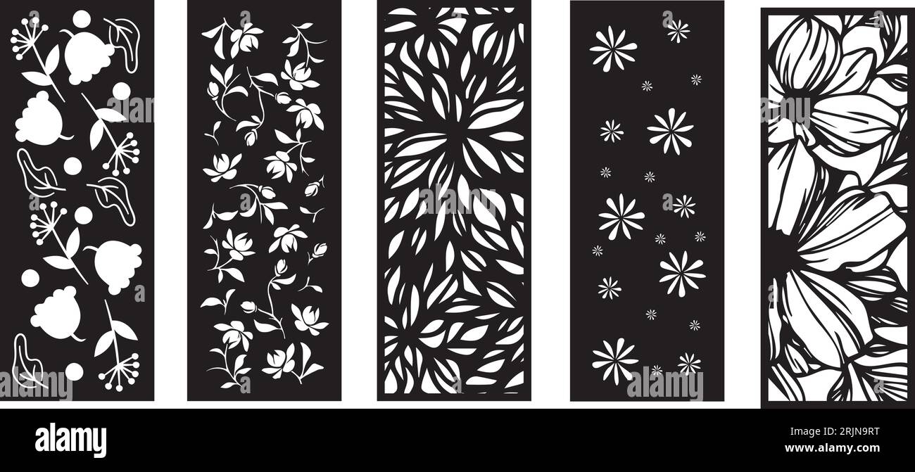 Set of laser cut panel with floral pattern.Borders, fence, screen cut ...