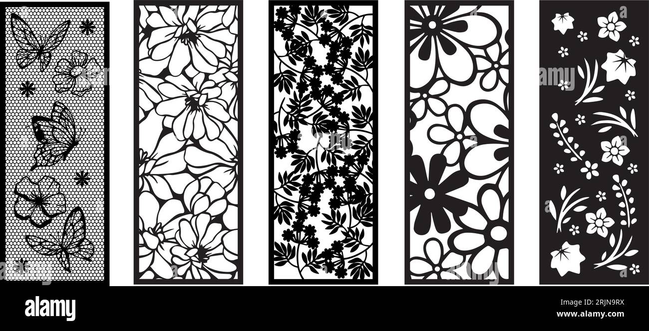 Set of laser cut panel with floral pattern.Borders, fence, screen cut ...