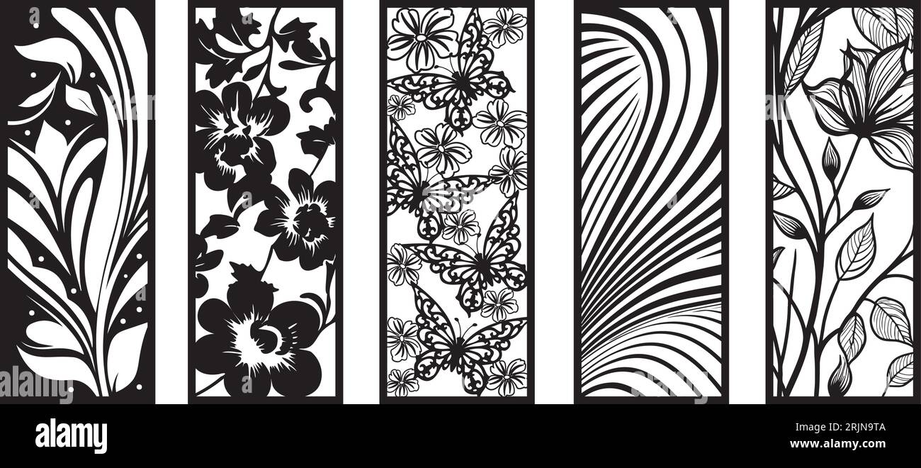 Set of laser cut panel with floral pattern.Borders, fence, screen cut ...