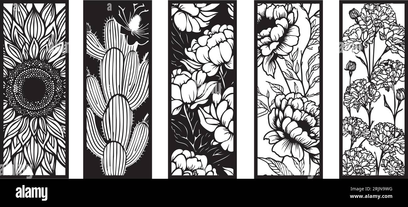 Set of laser cut panel with floral pattern.Borders, fence, screen cut ...