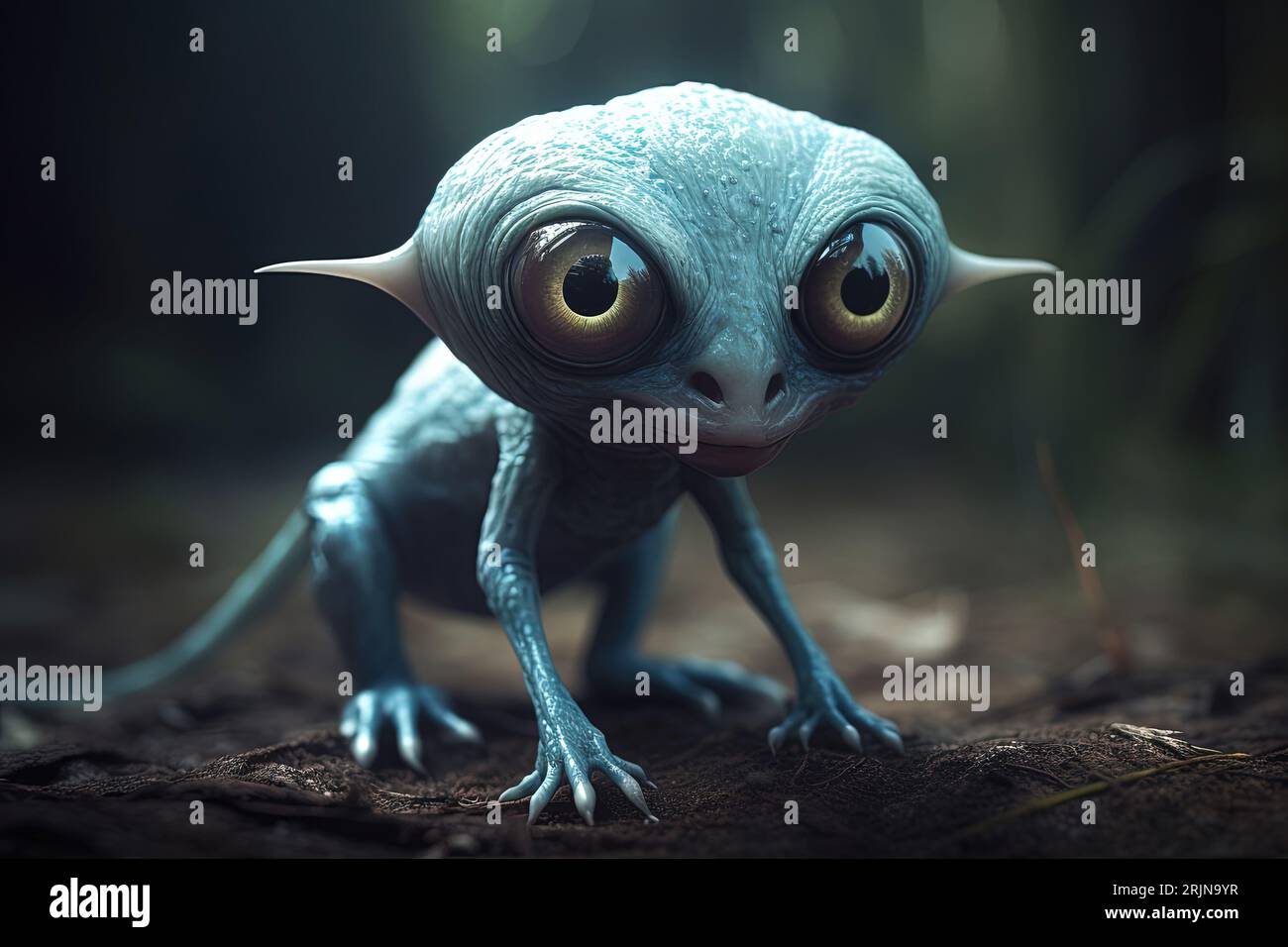 An extraterrestrial creature standing on four limbs on the ground ...