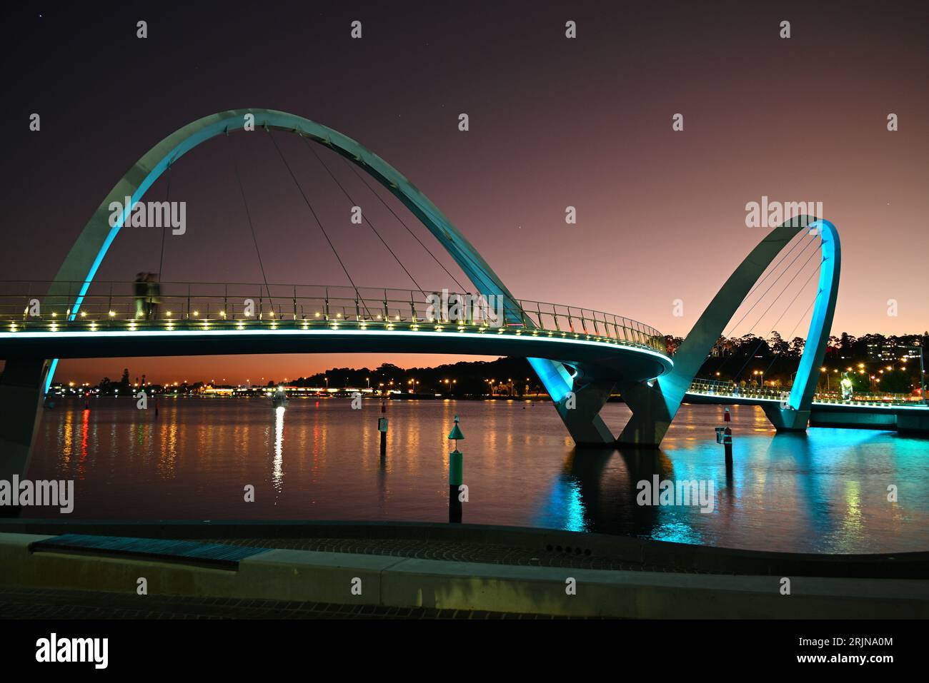 Landmark walk bridge at dusk in Elizabeth Quay, Perth, Western ...