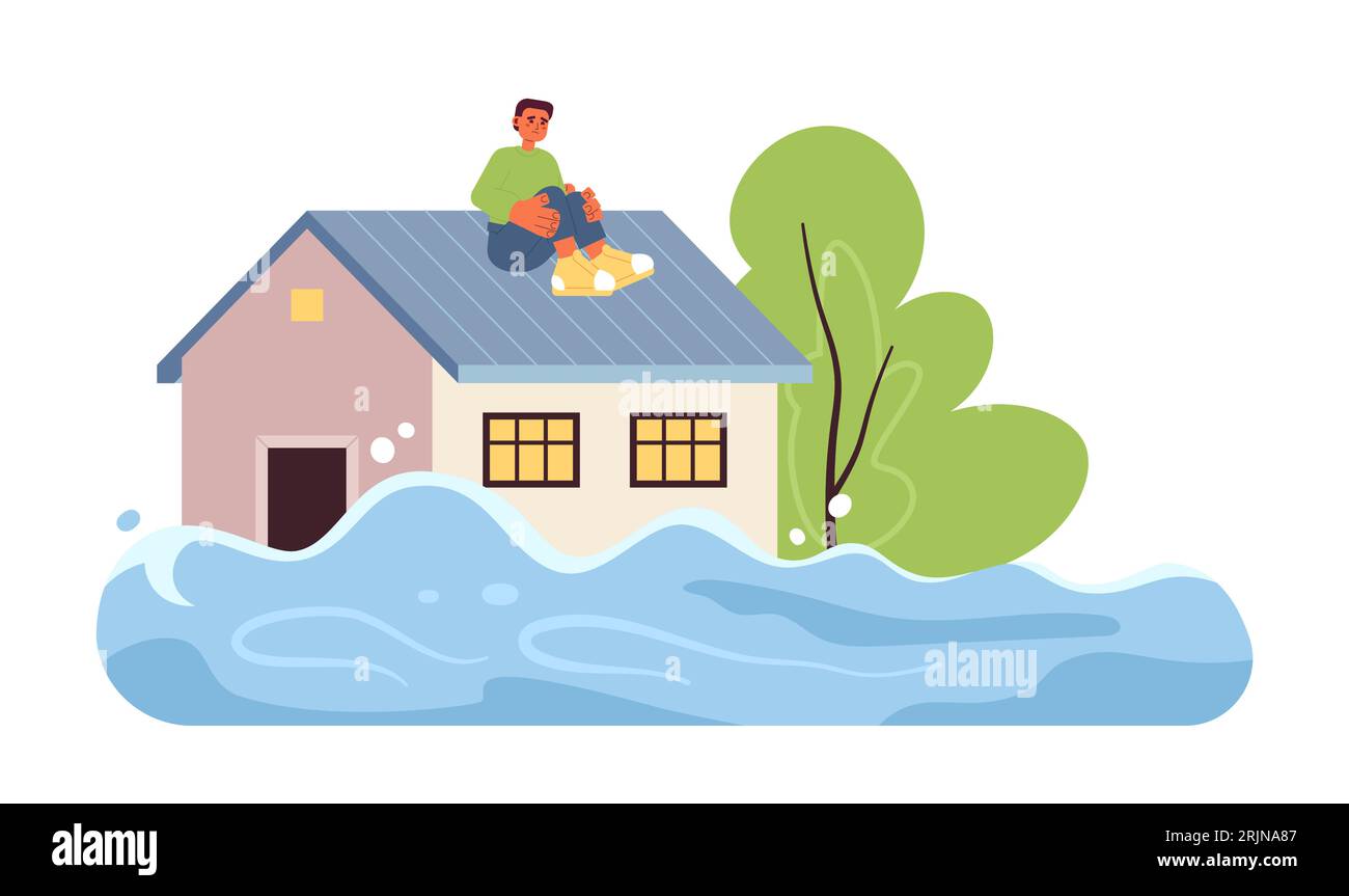Scared man on house roof flat concept vector spot illustration Stock ...