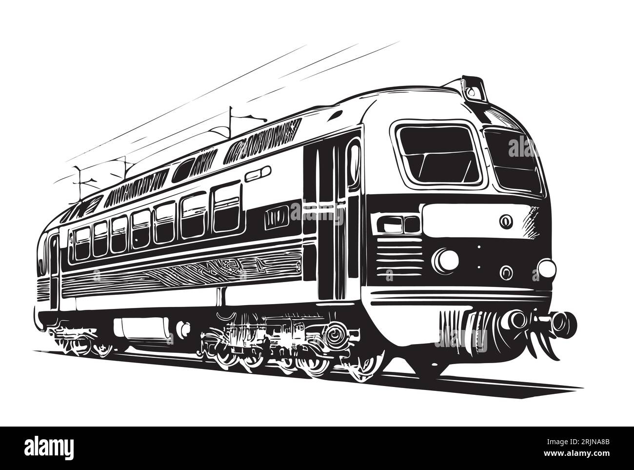 Vintage train hand drawn sketch Passenger trans Vector illustration ...