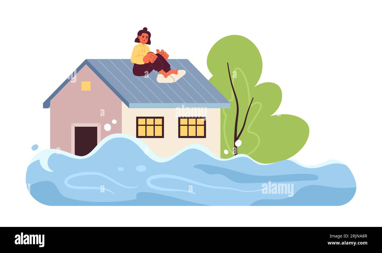 Woman sitting on roof flat concept vector spot illustration Stock ...