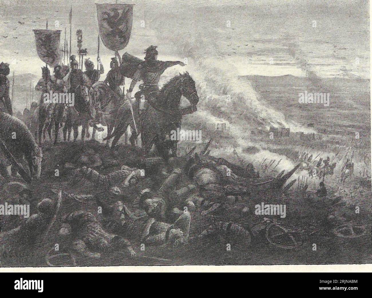 Illustration of the Battle of Mynydd Baddon from the History of Wales ...